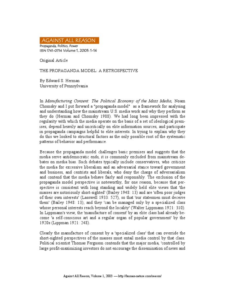 The Propaganda Model - A Retrospective - Edward Herman | PDF ...