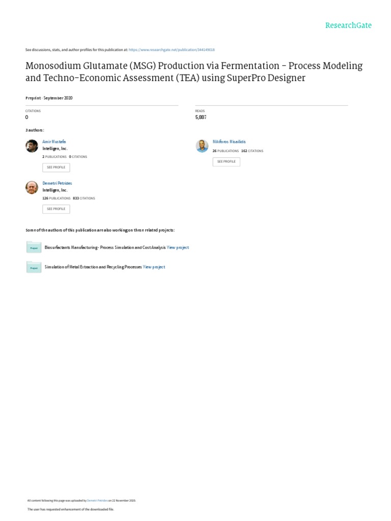 Monosodium Glutamate (MSG) Production Via Fermentation - Process ...