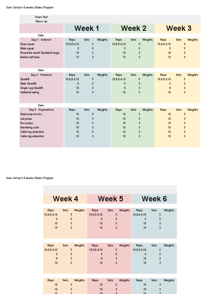 Suen Selvyn's 6 Weeks Glutes Program - Sheet1 | PDF | Athletic Sports ...