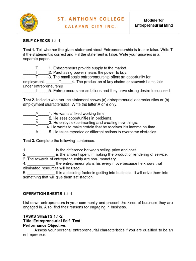 Entrepreneurial Self-Test Assessment | PDF | Entrepreneurship | Psychology