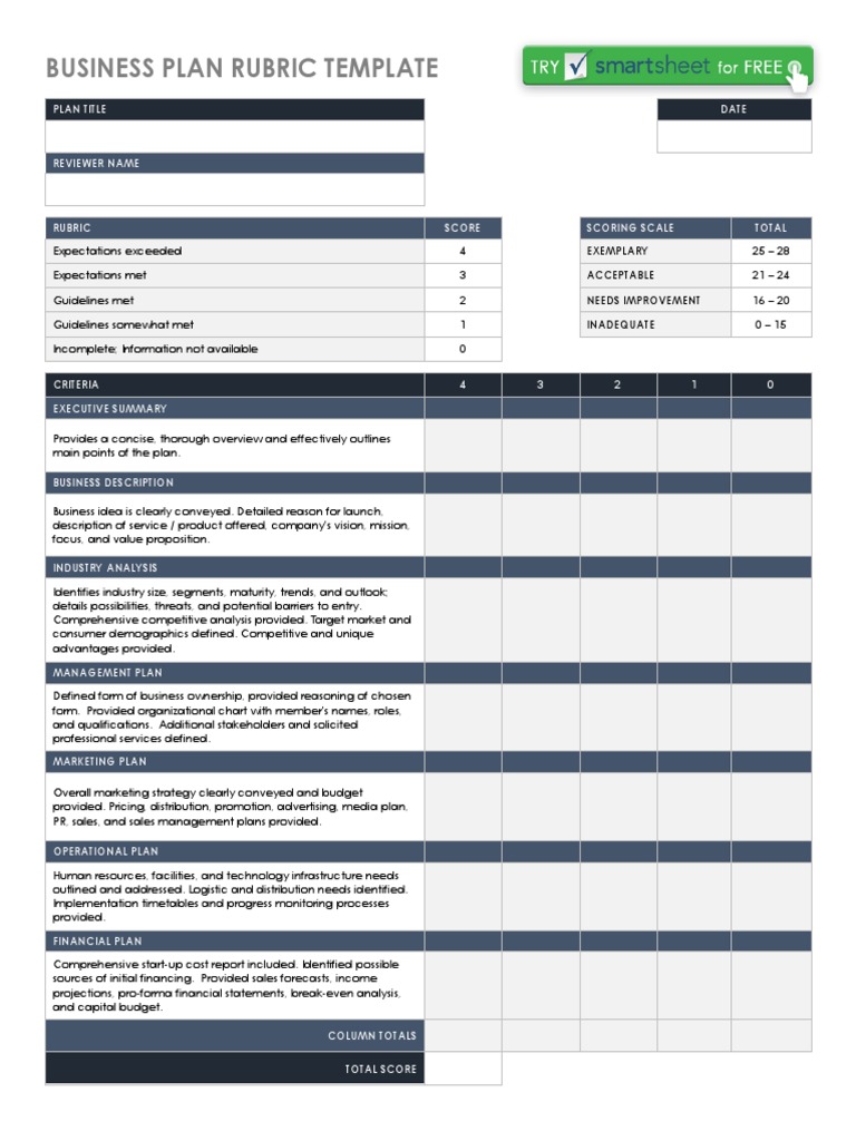 Business Plan Rubric Template | PDF | Marketing | Market (Economics)