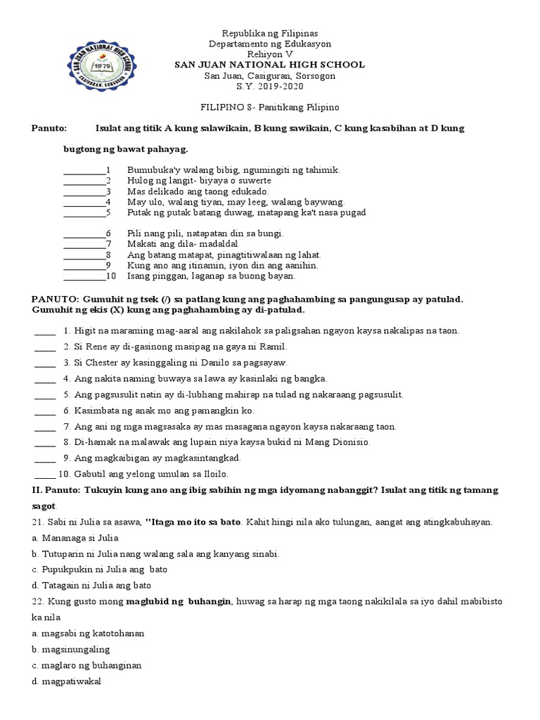 Grade 8 1ST Quarter Exam | PDF