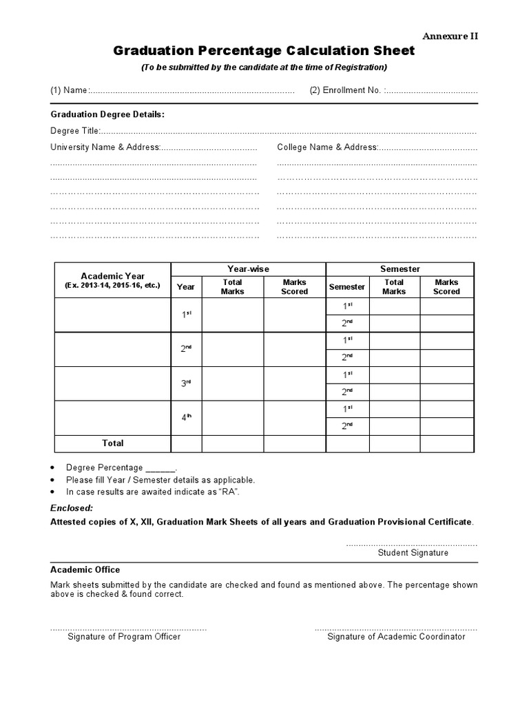 Graduation Percentage Calculation Sheet | PDF