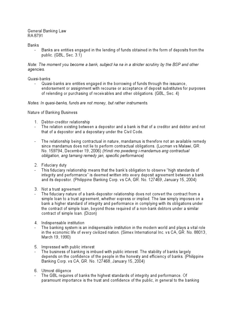 General Banking Laws - Usec. Yebra | PDF | Banks | Loans