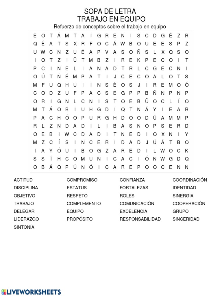 Sopa de Letras Trabajo en Equipo | PDF