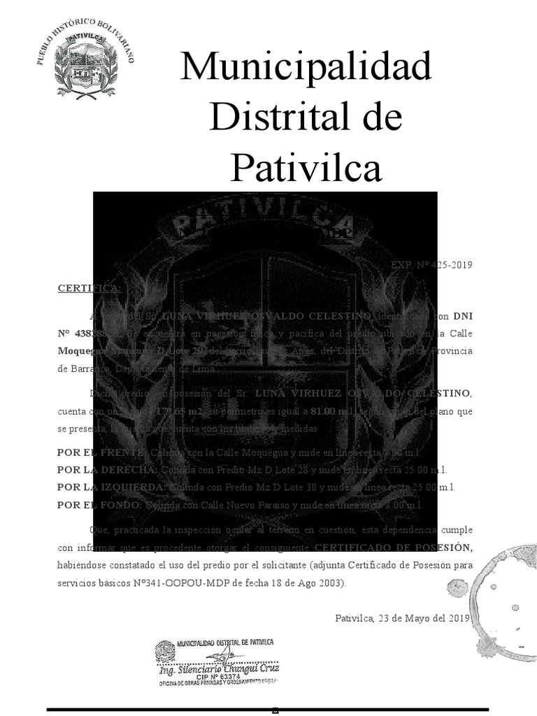 Modelo Constancia de Posesión (Pativilca) | PDF