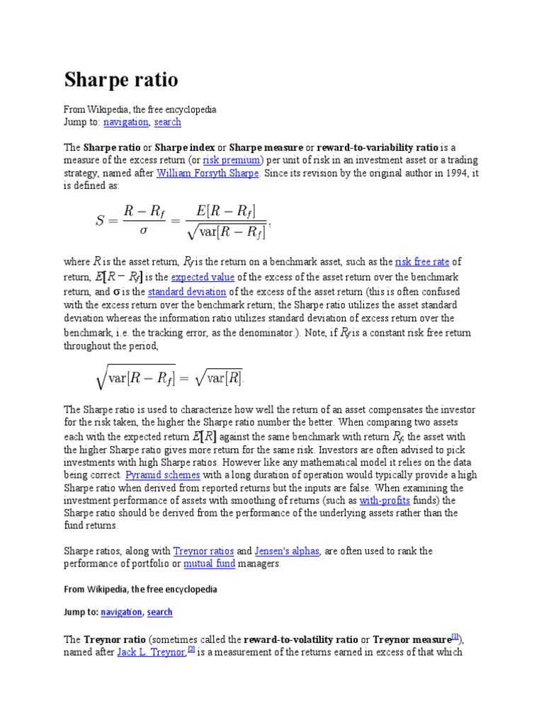 Sharpe Ratio: R R E (R R | PDF | Capital Asset Pricing Model | Sharpe Ratio