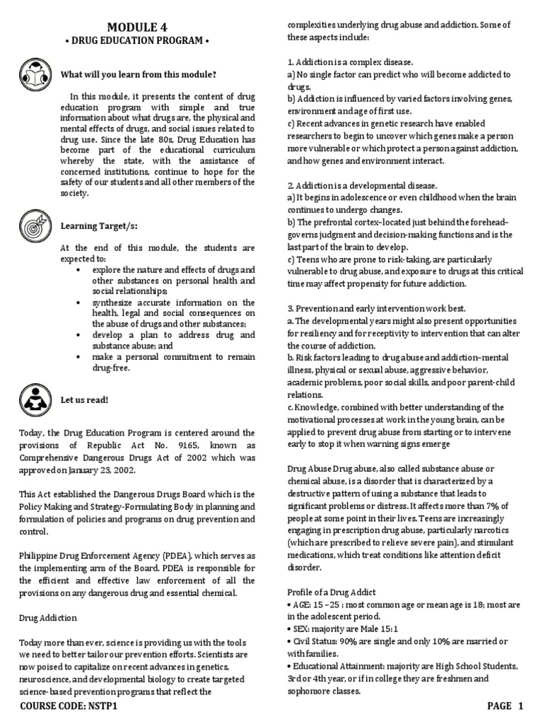 Drug Education Program - : What Will You Learn From This Module? | PDF ...