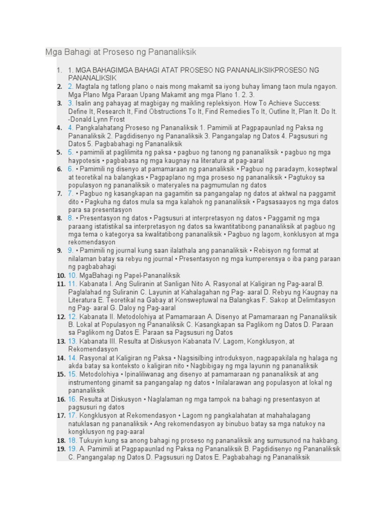 Mga Bahagi at Proseso NG Pananaliksik | PDF
