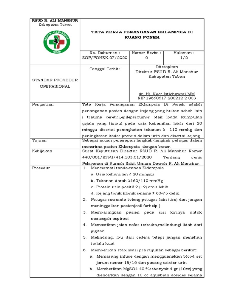 Sop - VK.10 Tata Kerja Penanganan Eklampsia Di Ruang Bersalin | PDF | Sains & Matematika