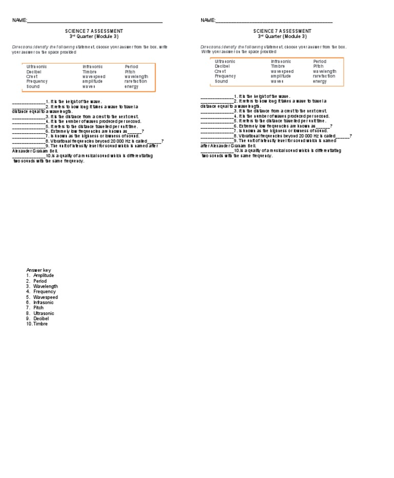Science 7 Assessment 3 Quarter (Module 3) Science 7 Assessment 3 ...