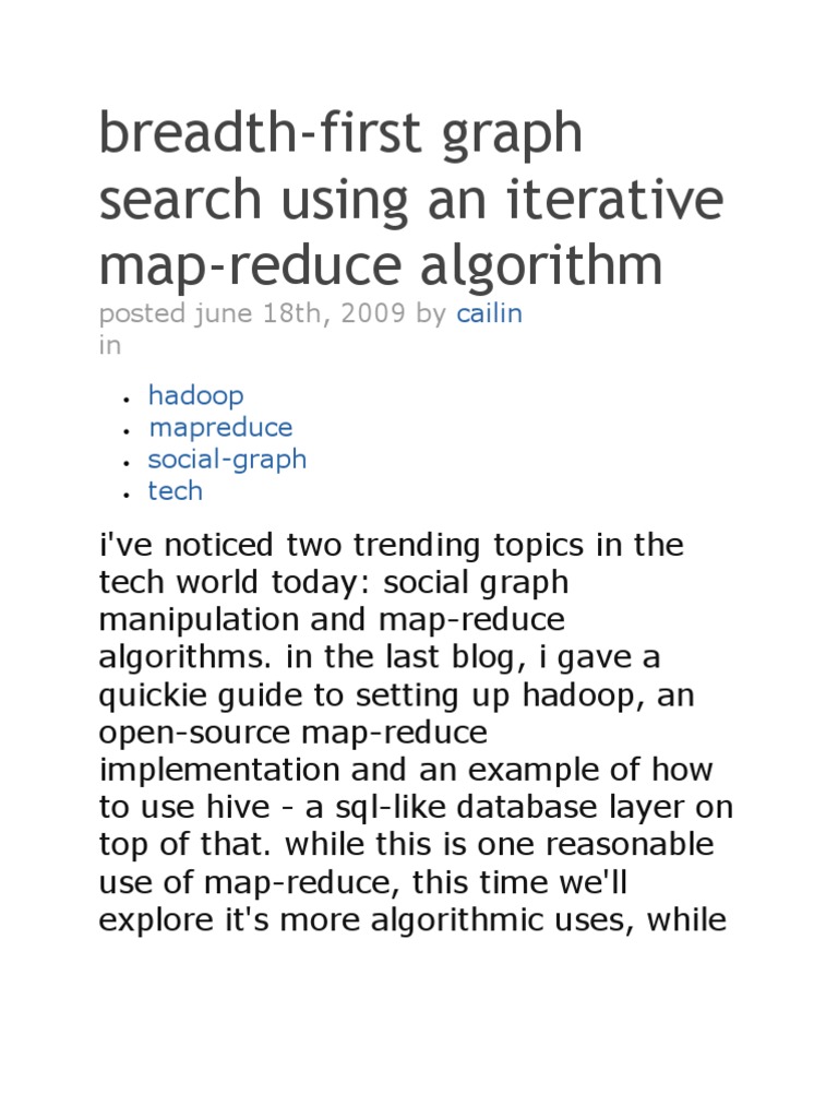 Breadth-First Graph Search Using An Iterative Map-Reduce Algorithm ...