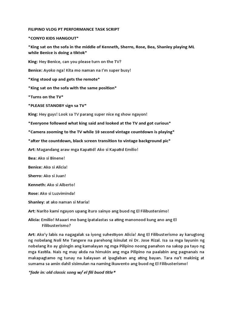 Filipino Vlog PT Performance Task Script | PDF