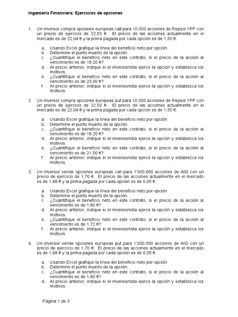 02a. Ejercicios de Opciones | PDF | Opción (Finanzas) | Economias
