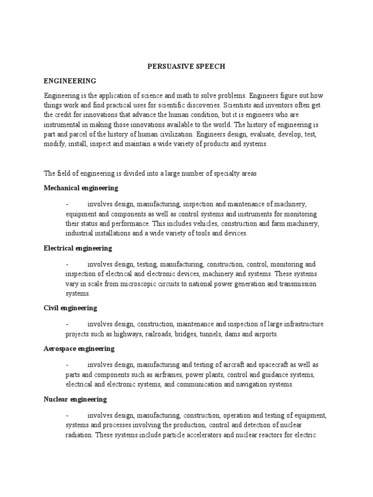 Persuasive Speech Engineering | PDF | Engineering | Machines