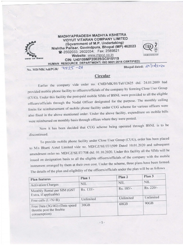 Airtel CUG Circular | PDF | Telecommunications