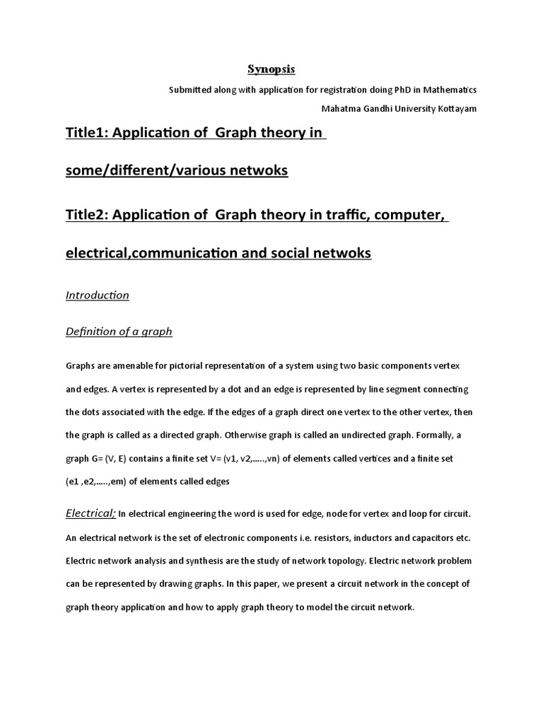 Synopsis 2 | PDF | Electrical Network | Graph Theory