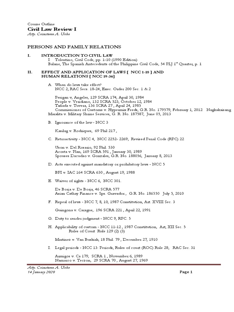 Course Outline CLR1 | PDF | Annulment | Family