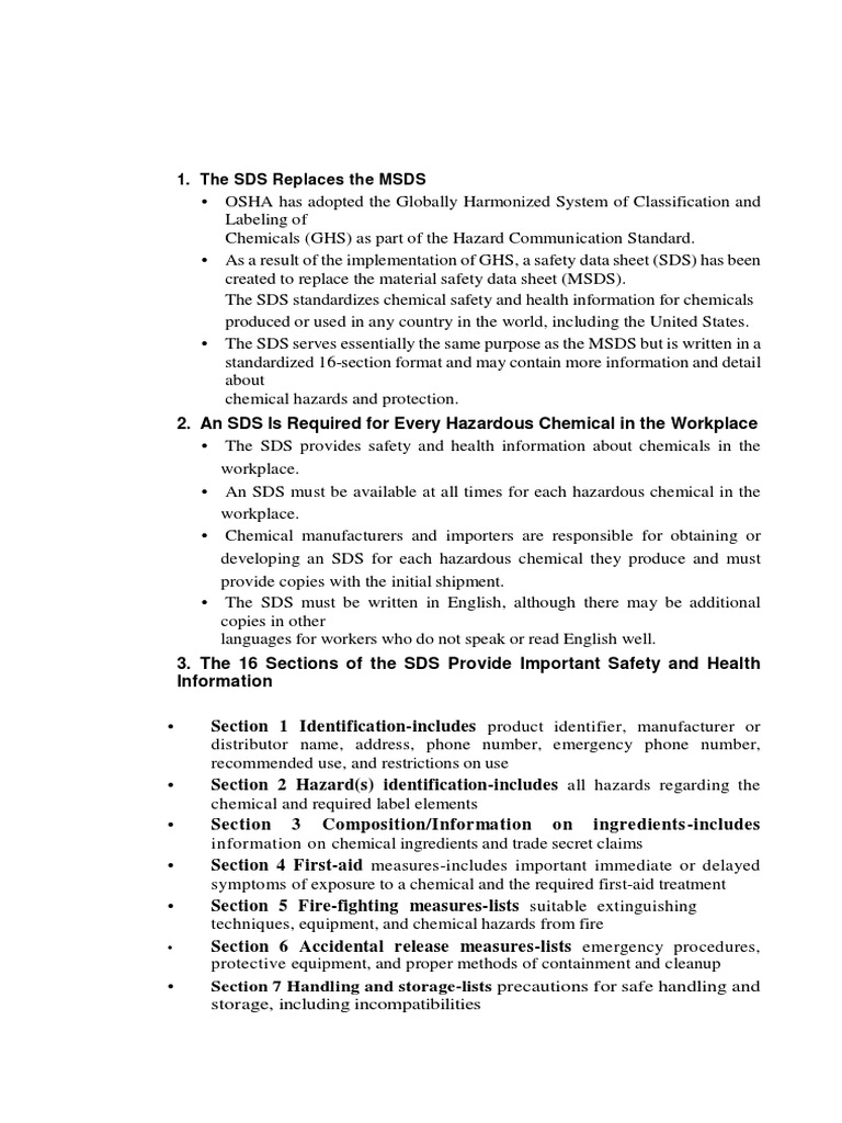 The SDS Replaces The MSDS: Section 7 Handling and Storage-Lists | PDF ...