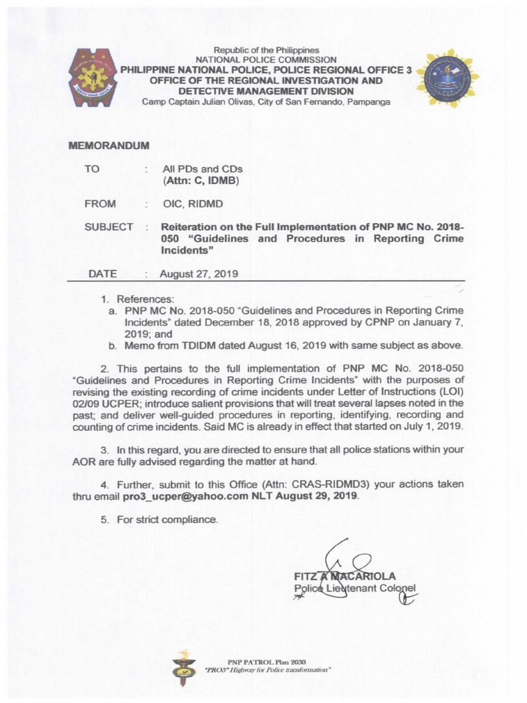 PNP MC 2018-050 - Latest MC | PDF