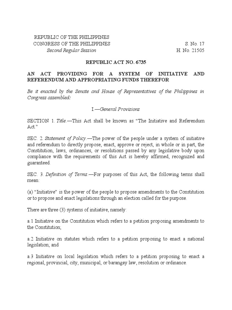 The People's Power: An Analysis of the Republic Act No. 6735 ...