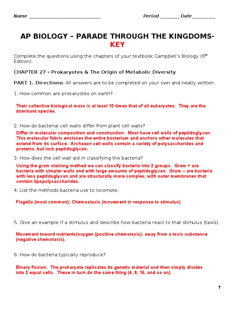 AP Biology Parade Kingdoms Key | PDF | Fungus | Bacteria