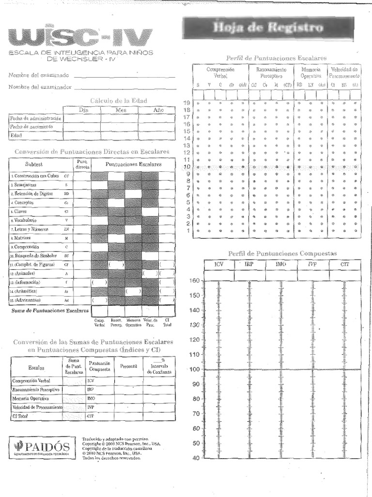 Protocolo de Wisc IV | PDF