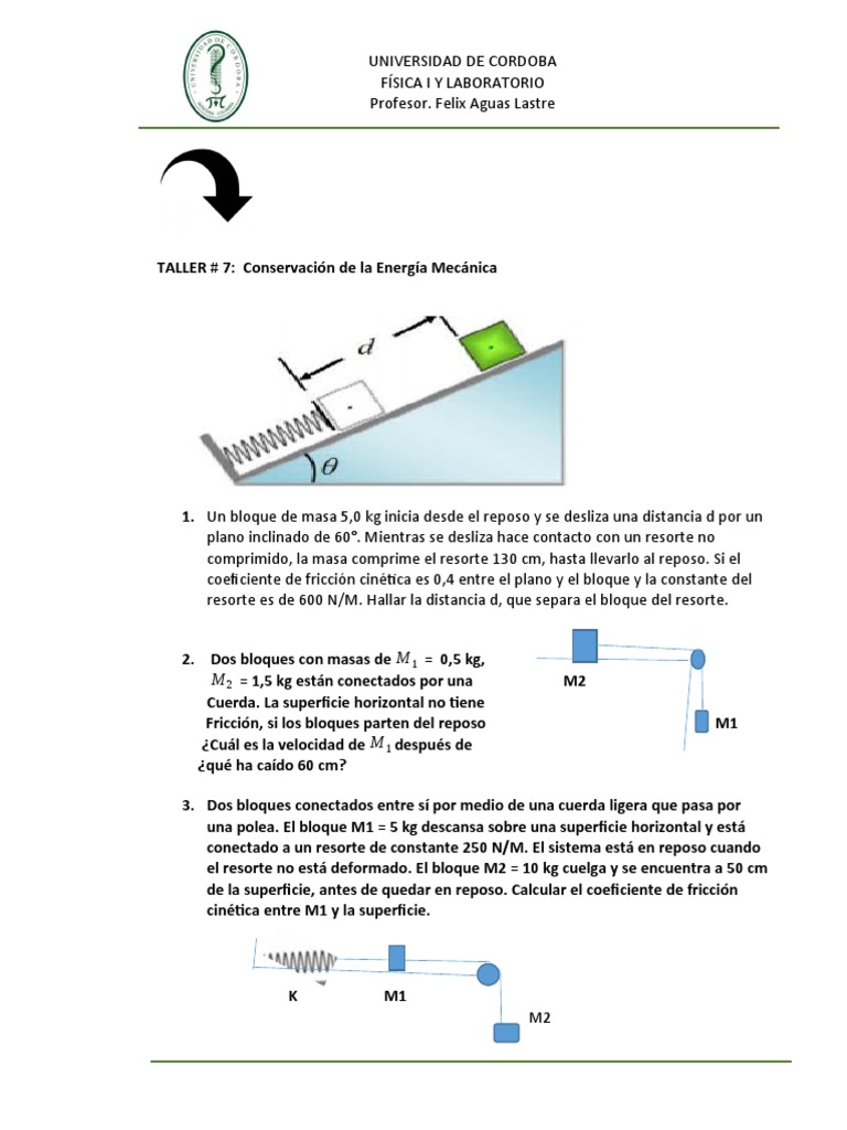 TALLER # 7. Conservación de La Energía Mecánica. | PDF