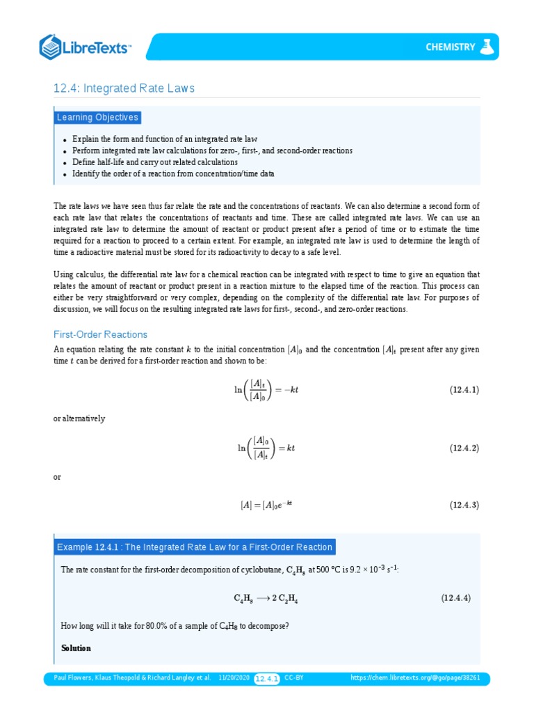 12.4: Integrated Rate Laws: Learning Objectives | PDF | Reaction Rate ...