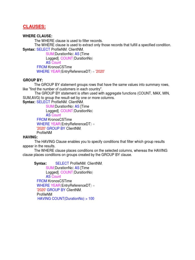 SQL - Clauses | PDF | Information Retrieval | Sql