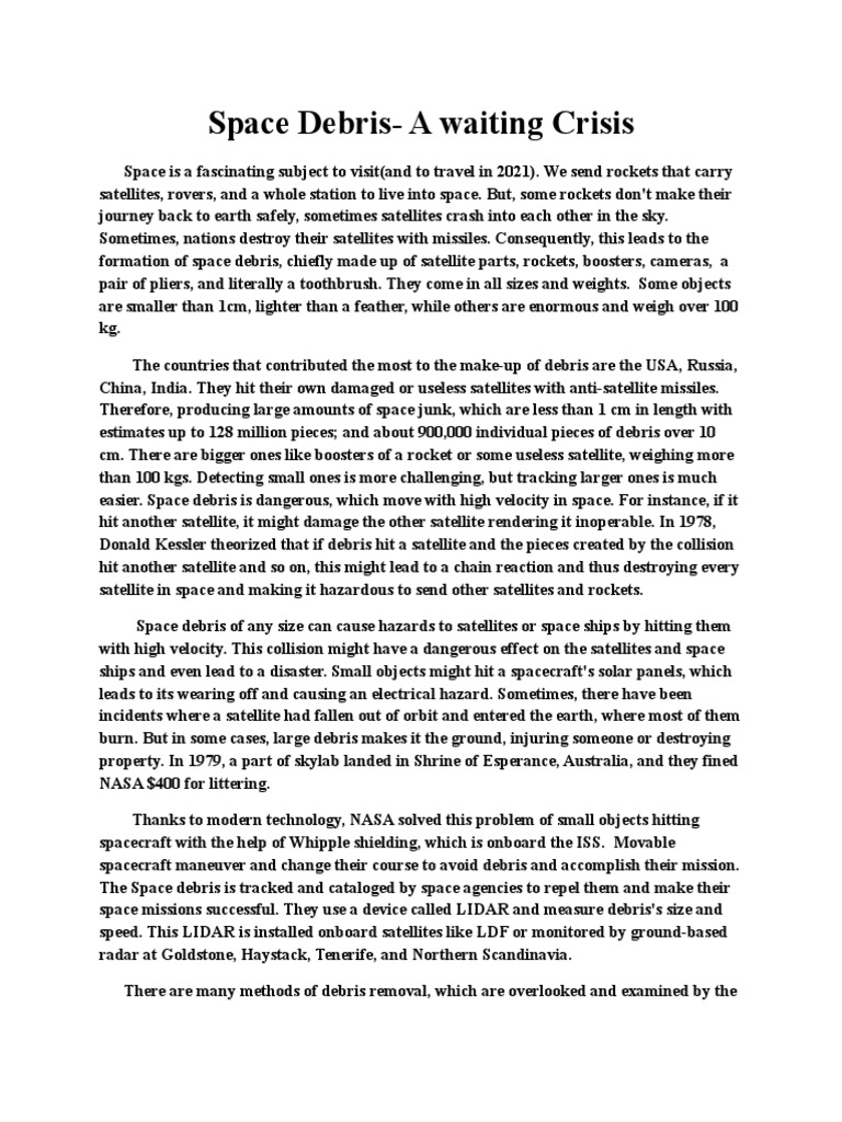 Space Debris Essay | PDF | Space Debris | Satellite