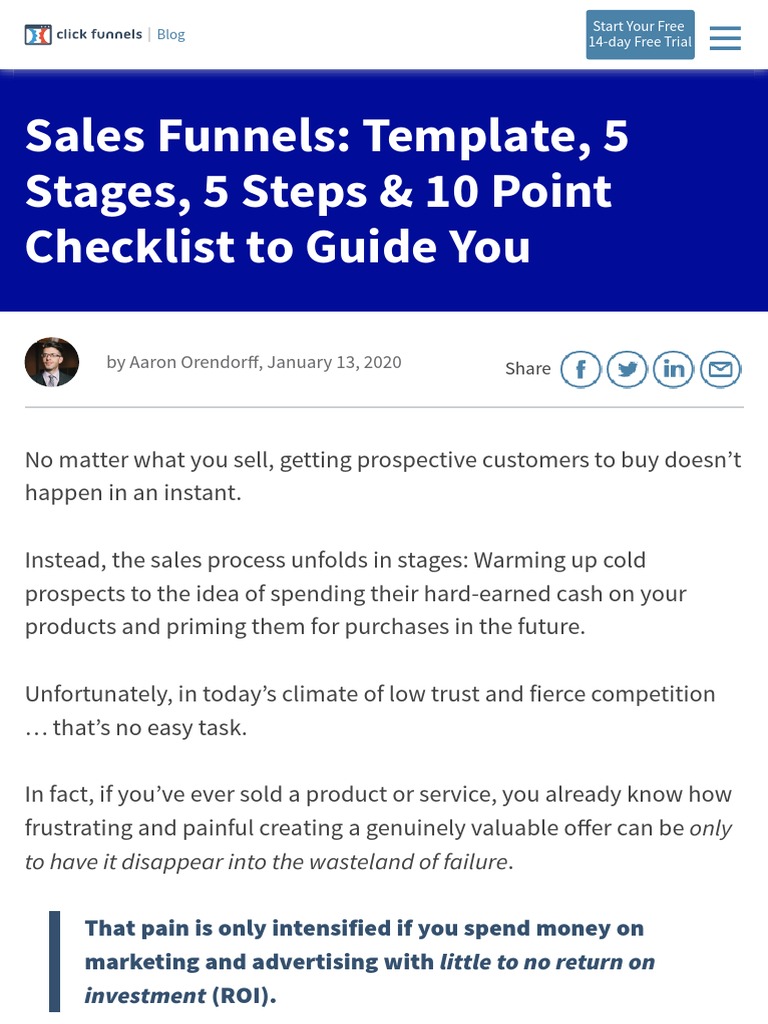 Sales Funnels: Template, 5 Stages, 5 Steps & 10 Point Checklist | PDF ...