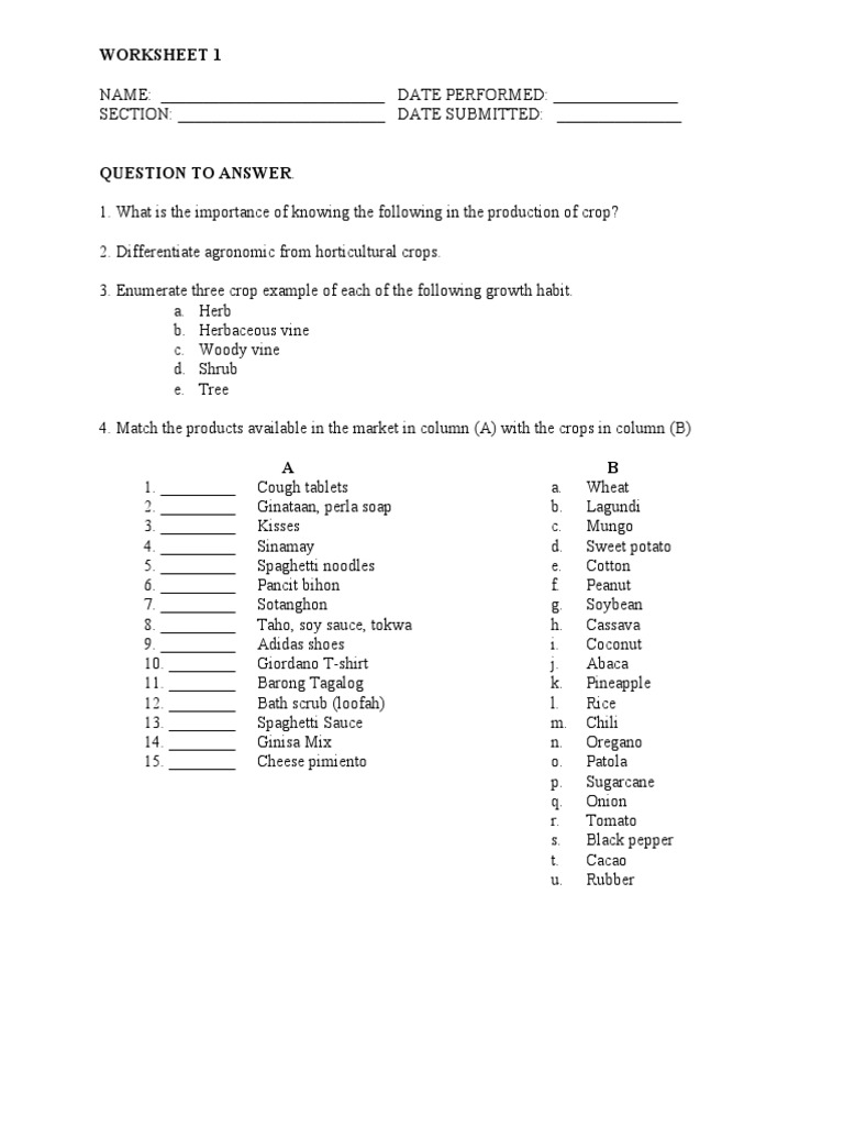 Editable Worksheet Laboratory 1 | PDF | Crops | Cooking