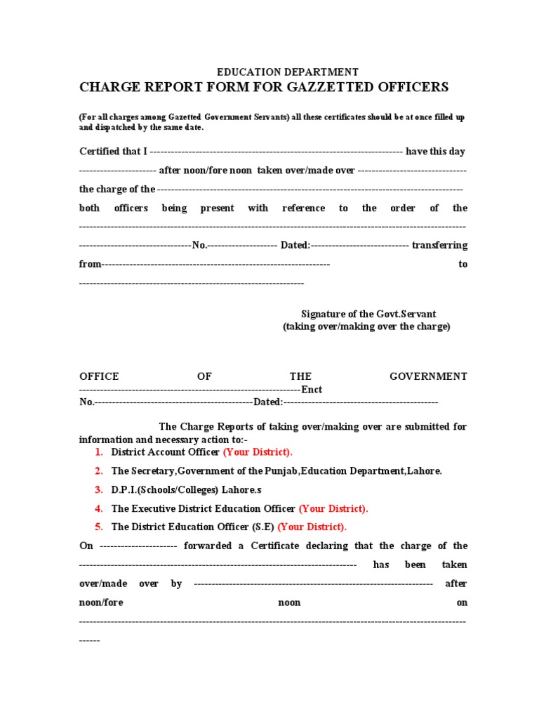 Charge Report Form For Gazzetted Officers | PDF