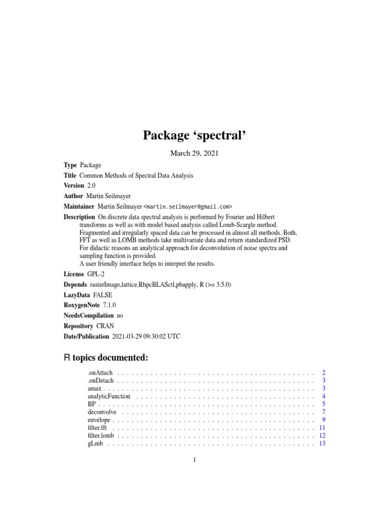 Package Spectral': R Topics Documented | PDF | Spectral Density ...