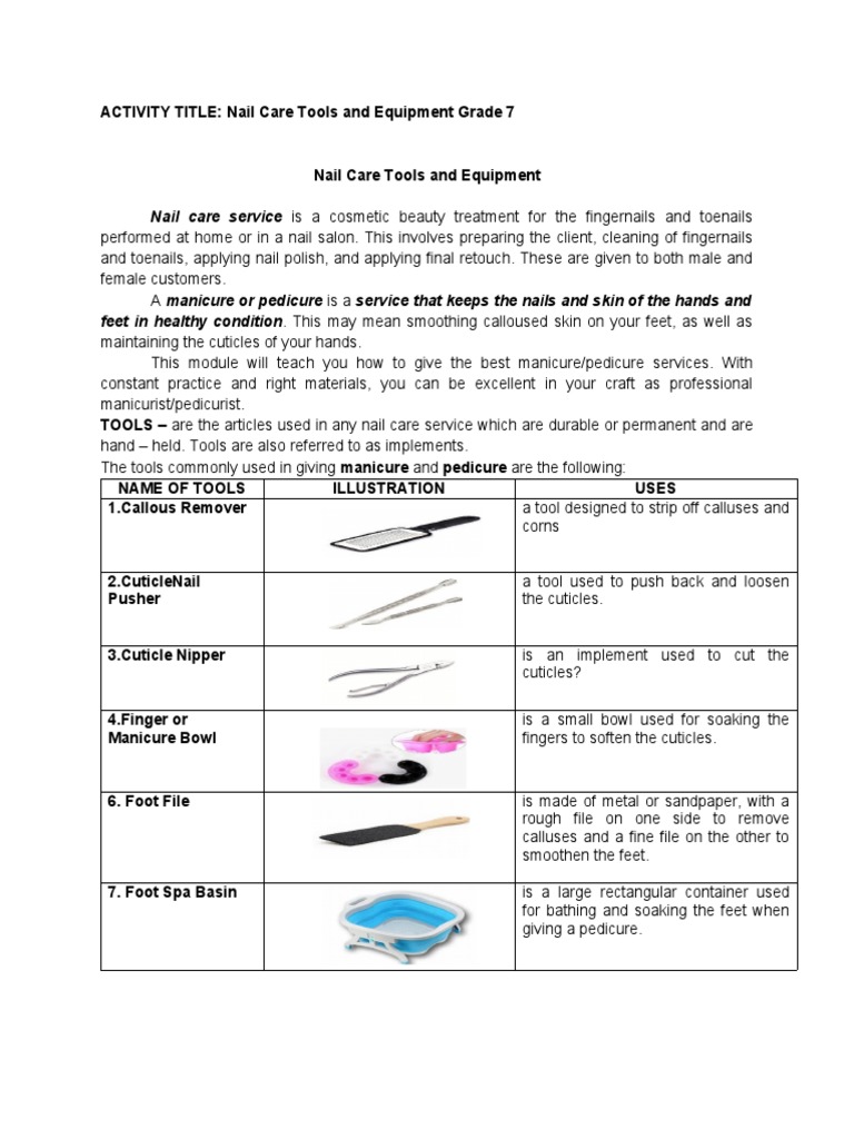 Tools and Equipment in Nail Care PDF Nail Anatomy Integumentary System