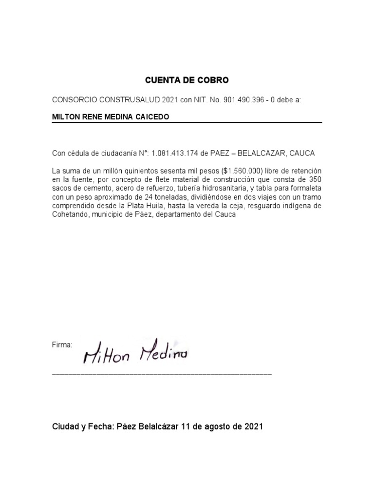 Cuenta de Cobro Constructora | PDF