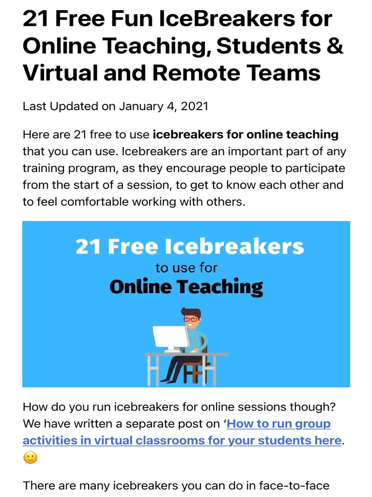 21 Free Fun Icebreakers For Online Teaching and Virtual Remote Teams ...