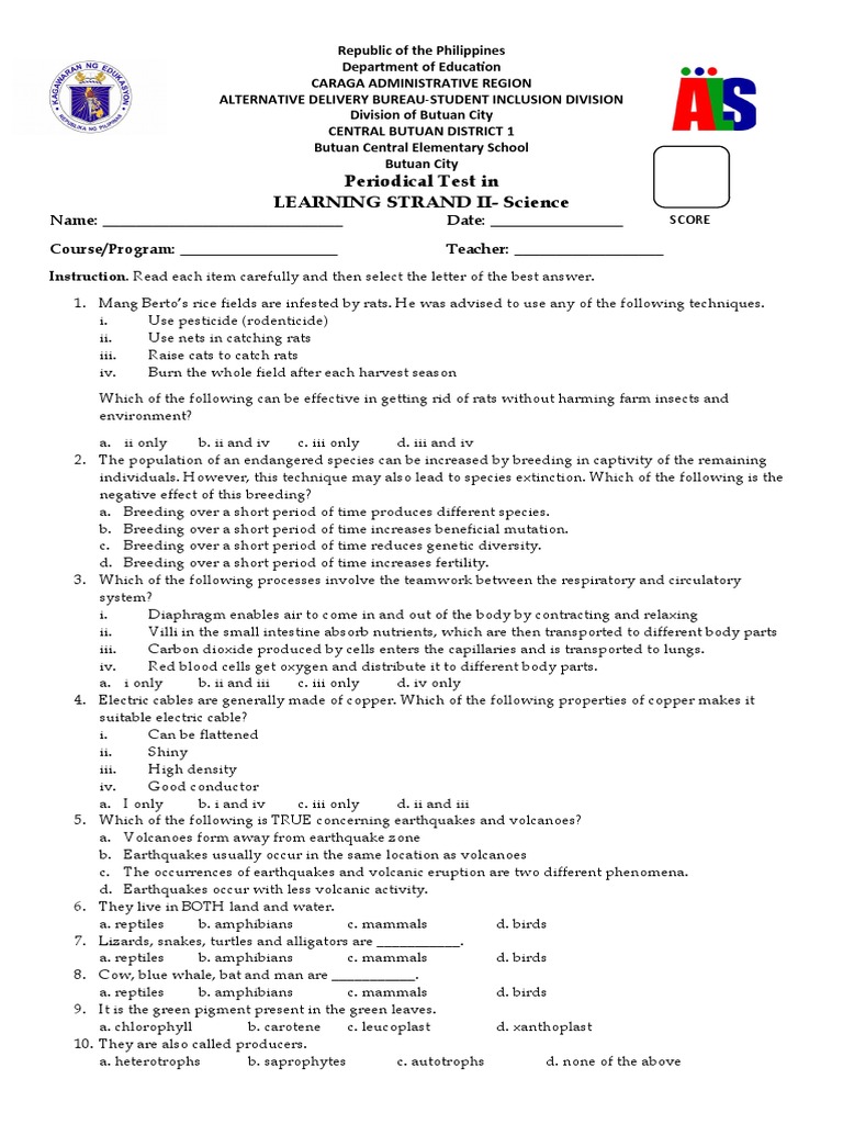 Periodical Test in Learning Strand Ii-Science | Download Free PDF ...