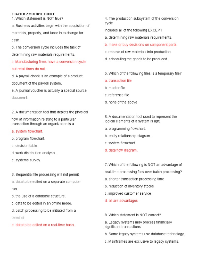 Chapter 2 Multiple Choice Questions on Business Processes, Information ...