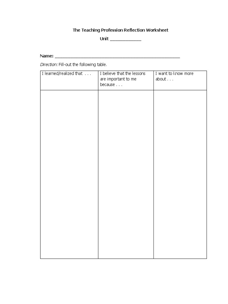 The Teaching Profession Reflection Worksheet | PDF | Career & Growth