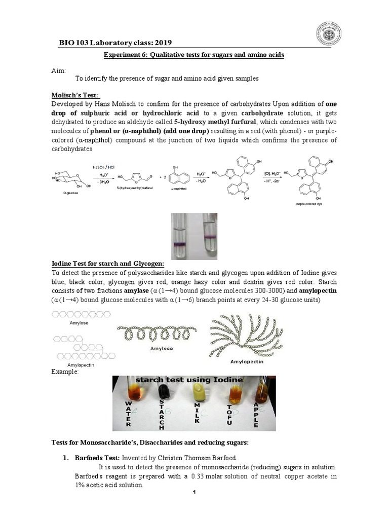 Experiment 6: Qualitative Tests For Sugars and Amino Acids | PDF ...