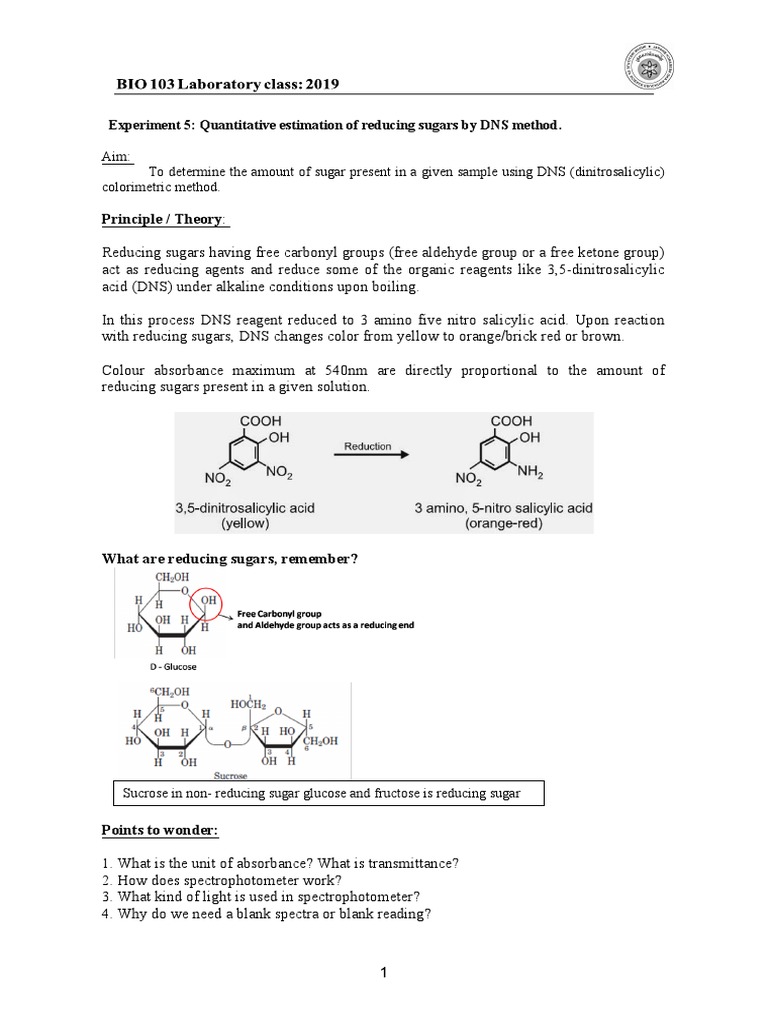 Principle / Theory:: Experiment 5: Quantitative Estimation of Reducing ...