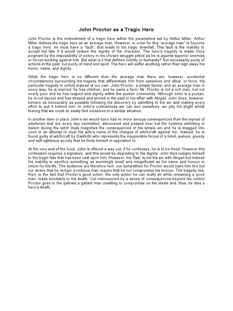 John Proctor As A Tragic Hero | PDF | Tragedy | Hero