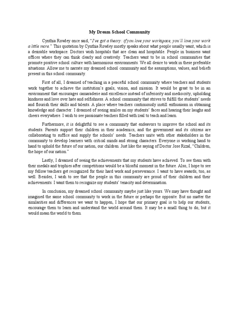 Vision for My Dream School Community | PDF | Teachers | Communication