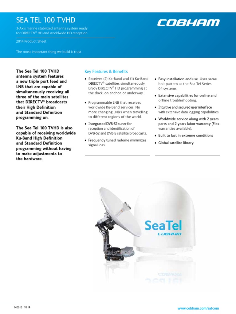 Sea Tel 100 TVHD Product Sheet | PDF | Direc Tv | High Definition ...