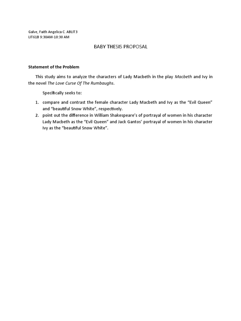 Baby Thesis Proposal: Statement of The Problem | PDF
