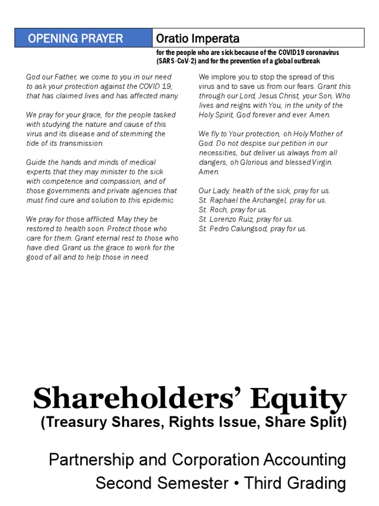 Topic No. 2 Treasury Shares Rights Issue and Share Split | PDF ...