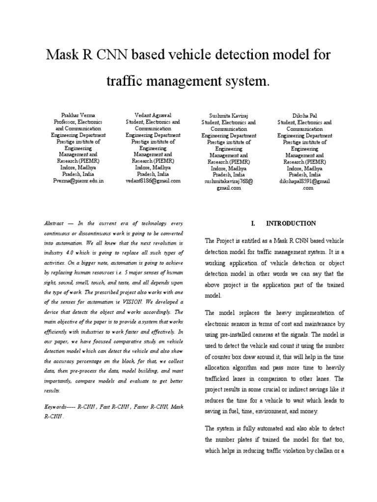 Mask R CNN Based Vehicle Detection Model For Traffic Management System ...