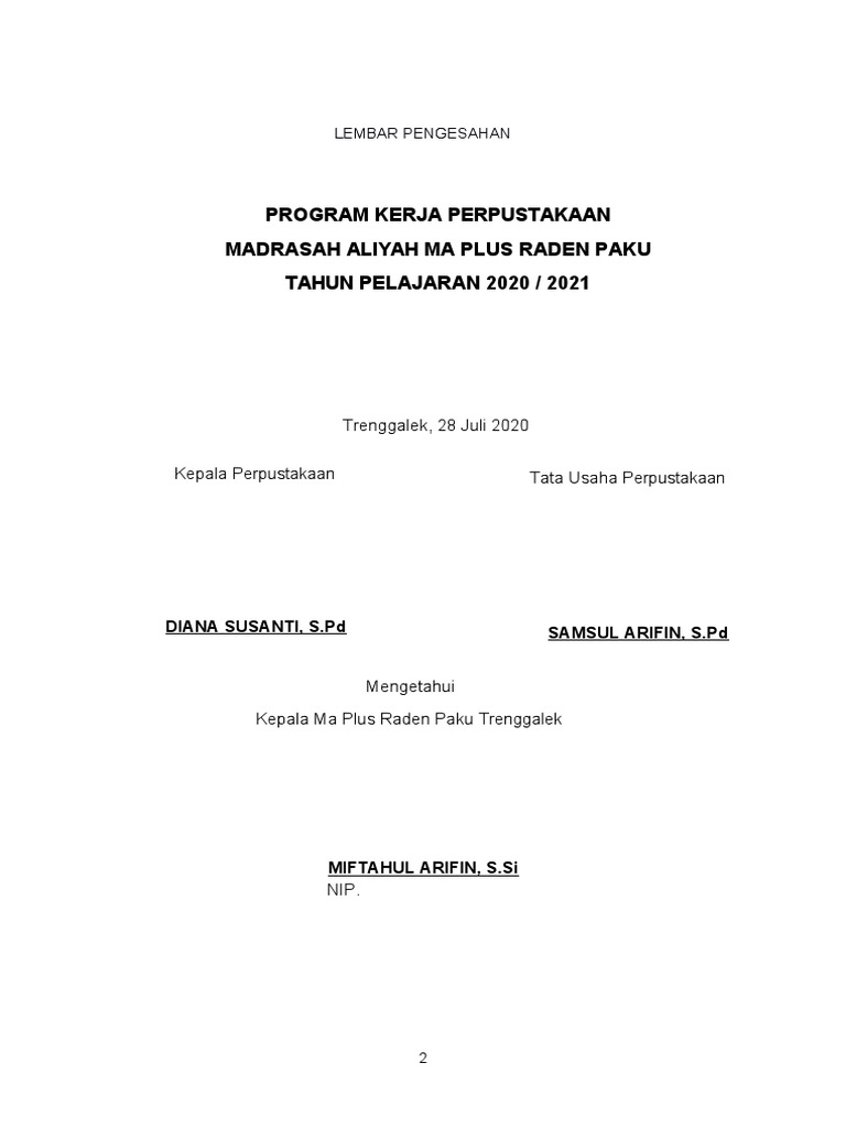 Program Kerja Perpus 2020-2021 | PDF